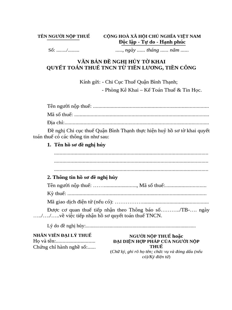 Mau de Nghi Huy To Khai QTT | PDF