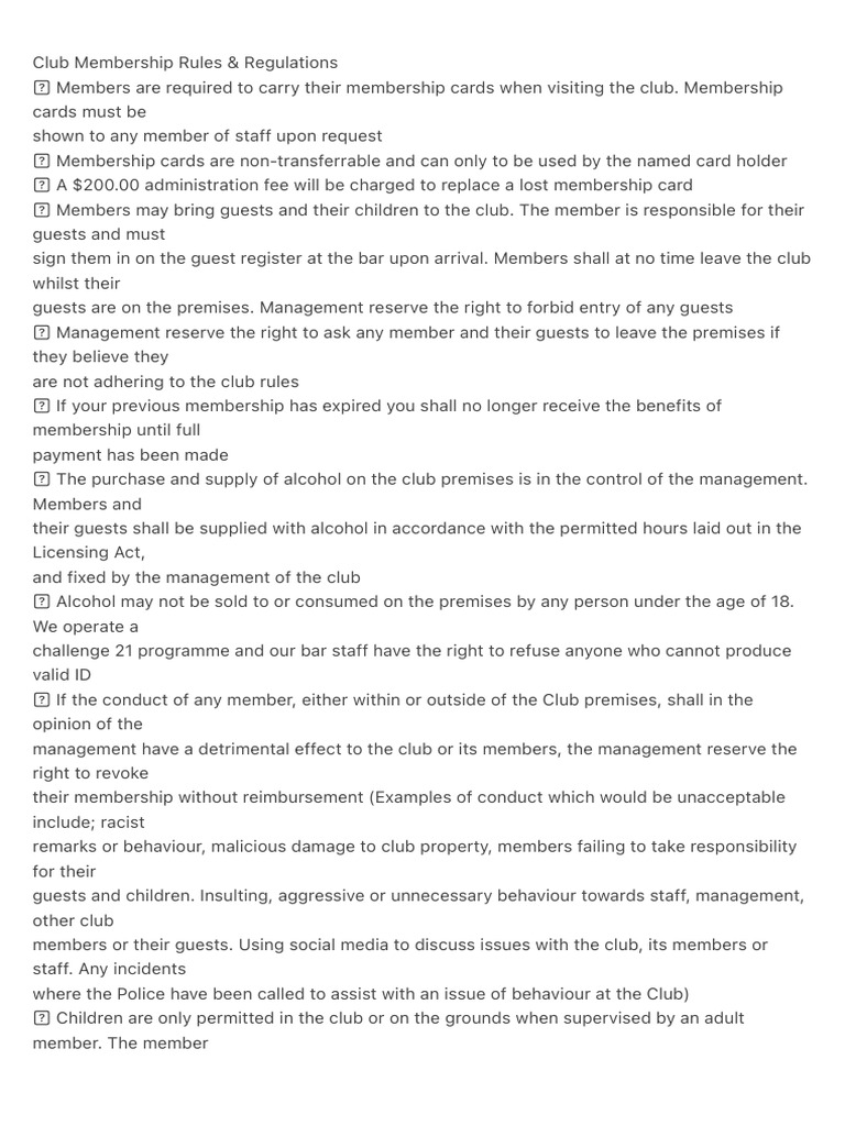 Club Membership Rules and Guidelines | PDF | Justice | Crime & Violence