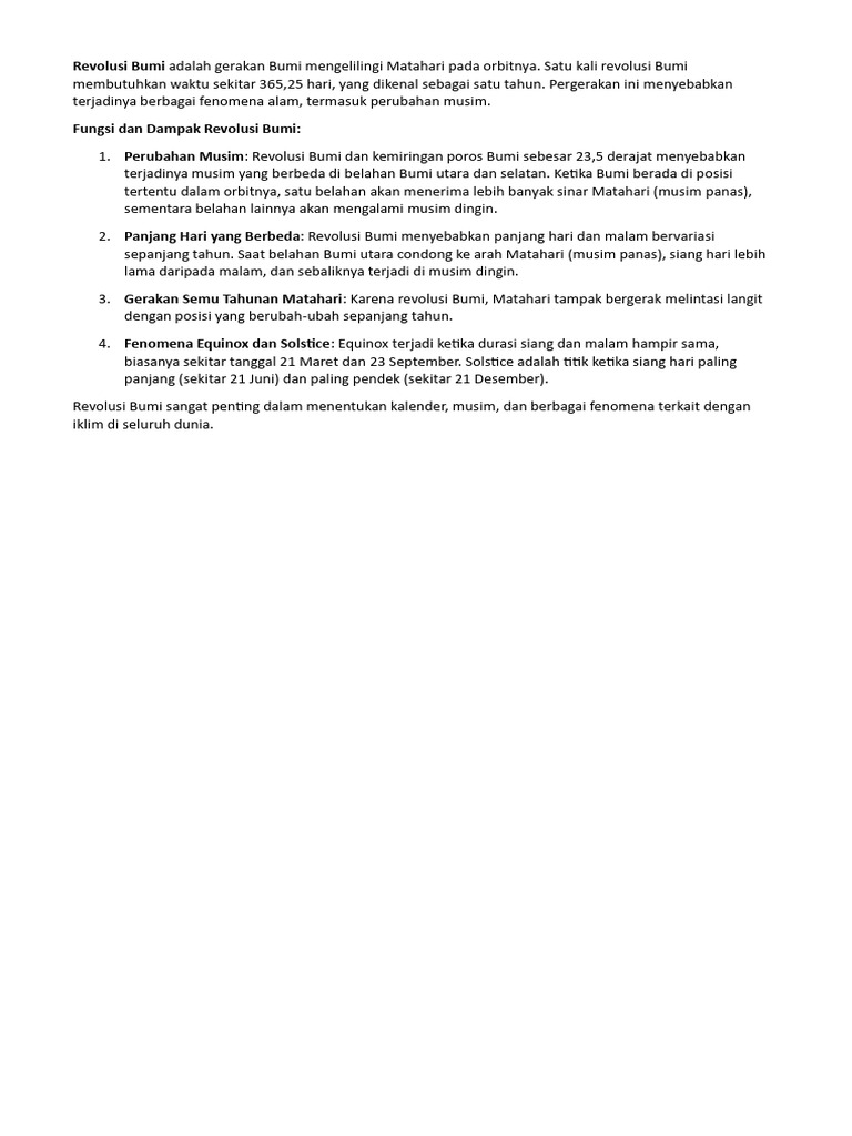 Revolusi Bumi Adalah Gerakan Bumi Mengelilingi Matahari Pada Orbitnya | PDF