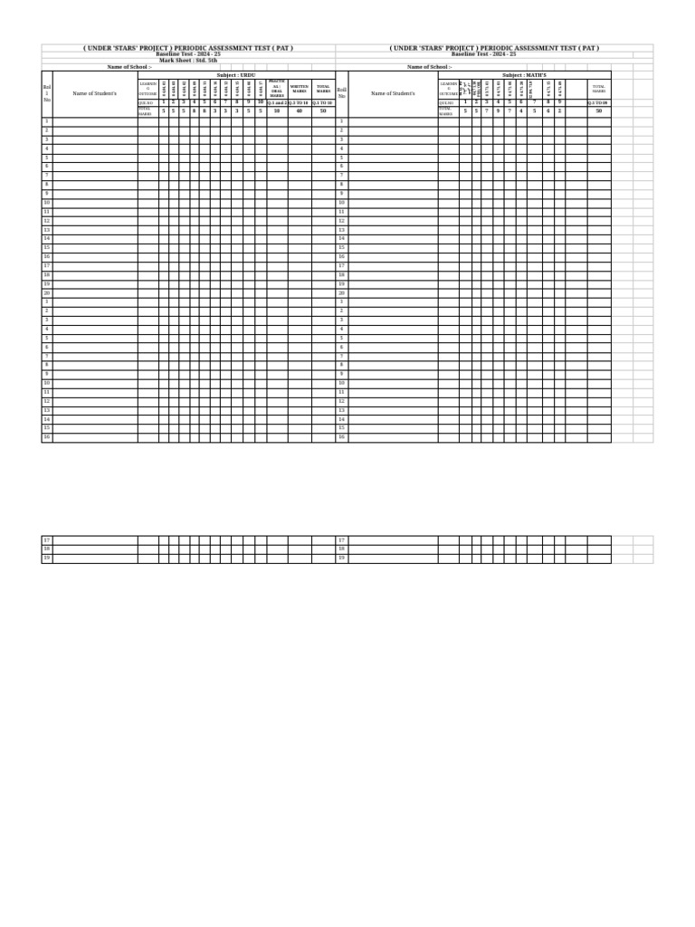 Uder 'Stars' Project Baseline Test 2024 - 25 (Pat) by Daimsm | PDF