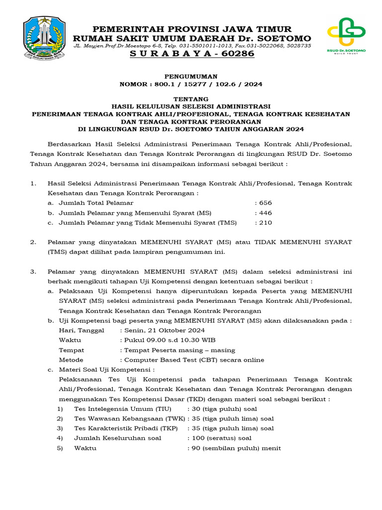Pengumuman Hasil Rekrutmen | PDF