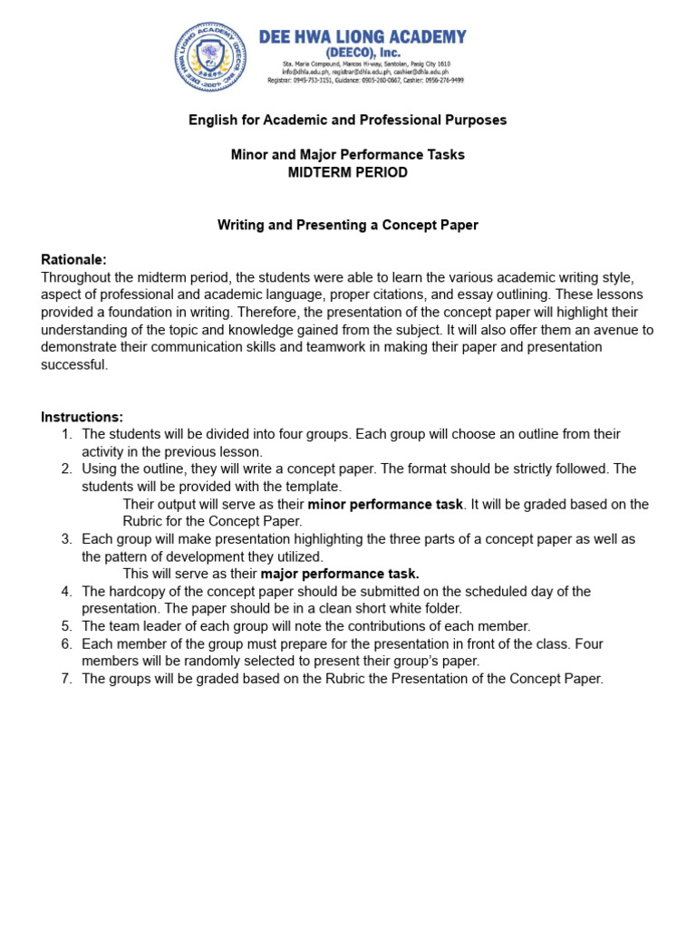 Minor and Major Performance Tasks Midterm Period | PDF | Rubric ...