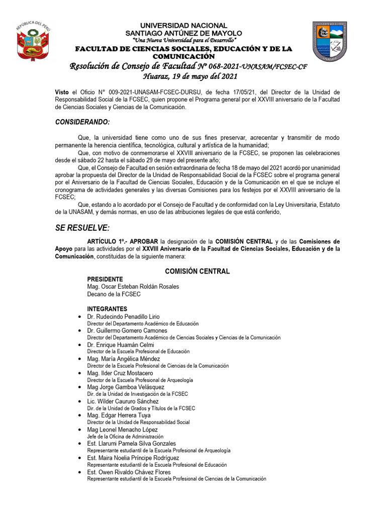 Aniversario XXVIII FCSEC: Actividades y Comisiones | PDF | Universidad ...