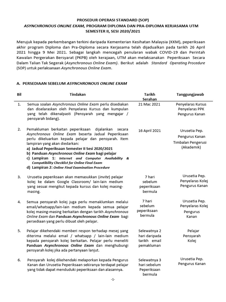 Sop Asynchronous Exam PPK | PDF
