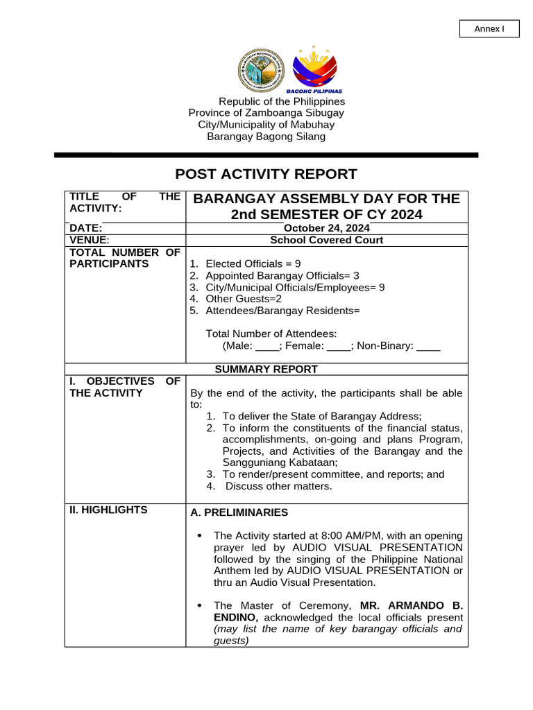 Annex I Post Activity Report Template | PDF | Politics