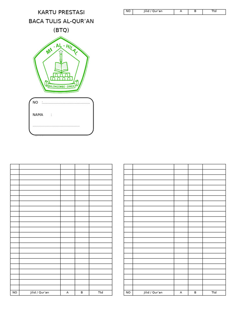 KARTU PRESTASI BTQ | PDF