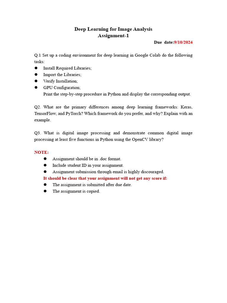 Deep Learning For Image Analysis - Assignment - 1 | PDF