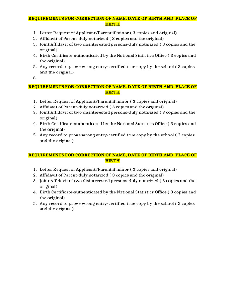 Requirements For Correction of Name | PDF