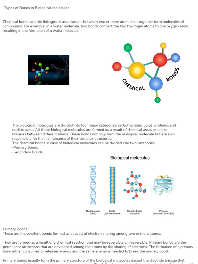 Chemical Bonds in Biomolecules | PDF | Carbohydrates | Biomolecules