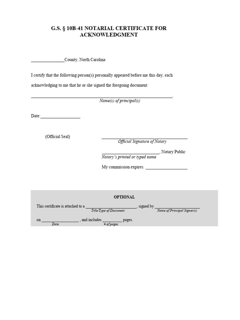 10B 41 Notarial Certificate For Acknowledgement | PDF