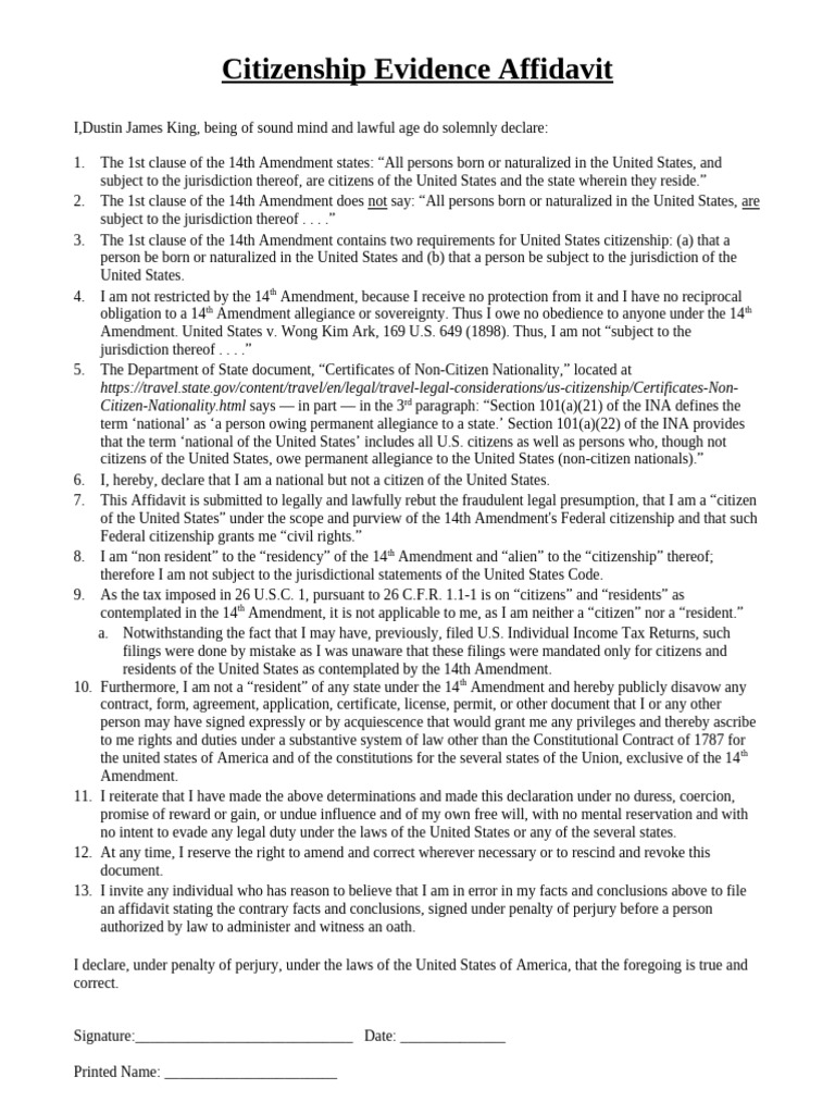 My Citizenship Evidence Affidavit | PDF | Citizenship | Justice