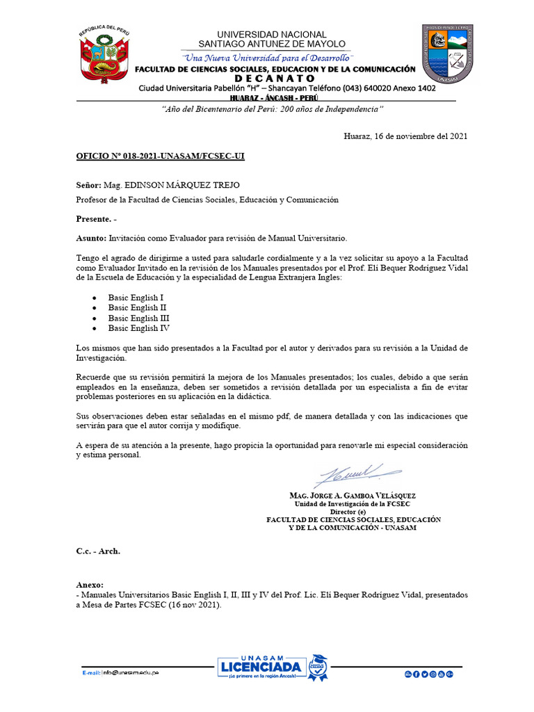 OFICIO UI 018-2021 | PDF