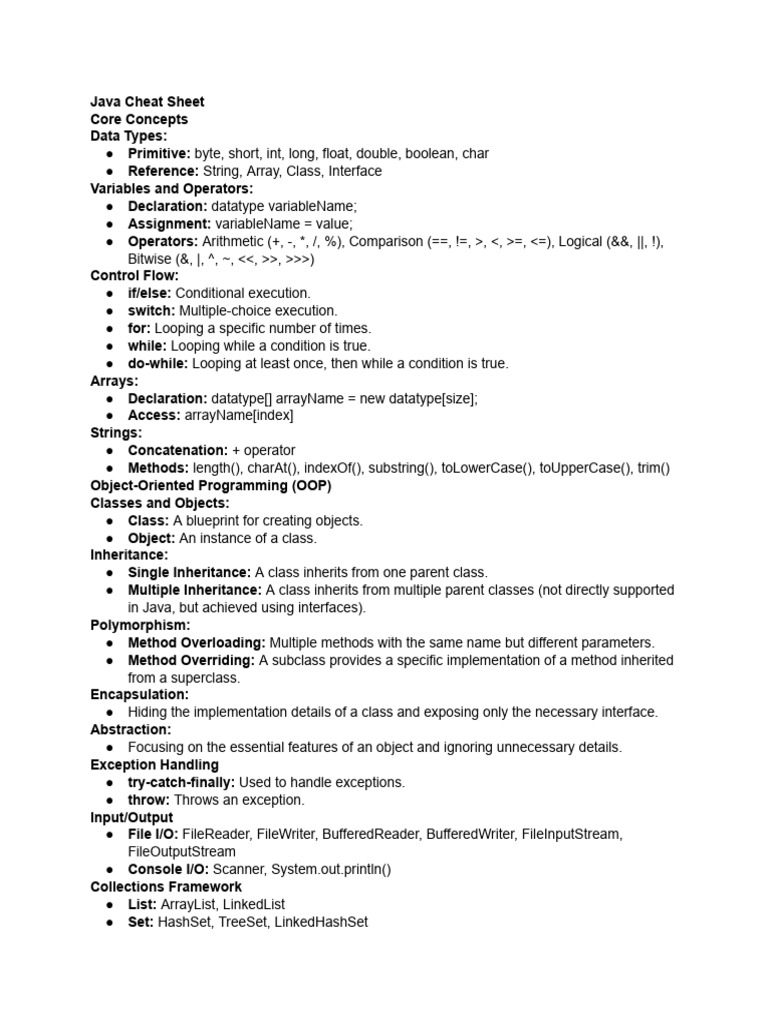 Well - and - Good - Java Cheat Sheet | PDF | Class (Computer Programming) | Method (Computer ...