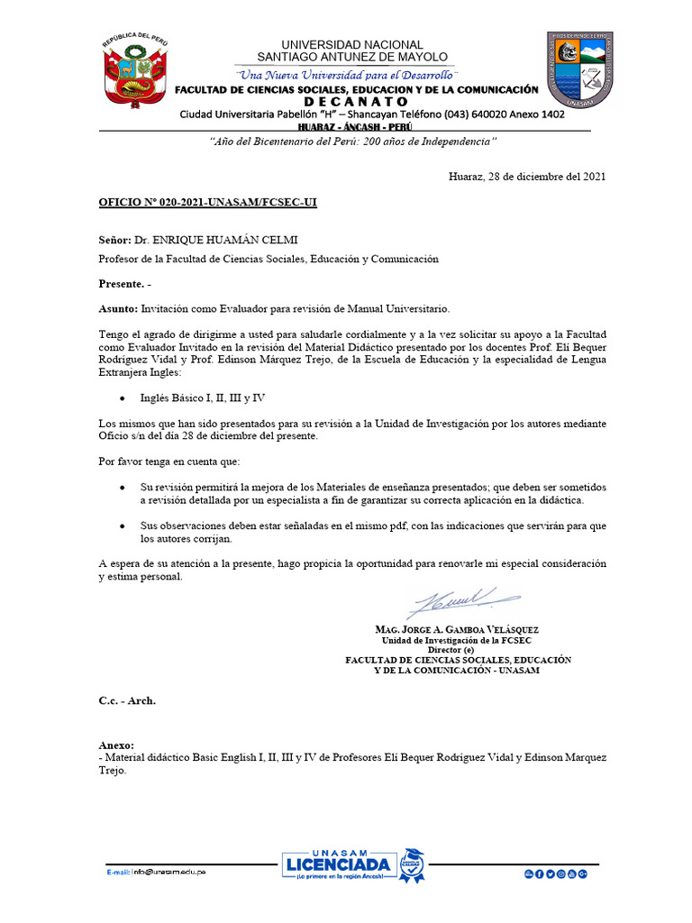 Oficio Ui 020-2021 | PDF | Grammatical Number | Noun