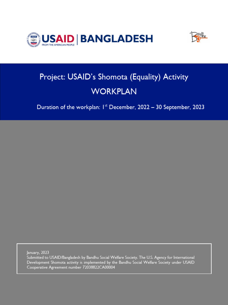 USAID Shomota Activity Workplan 2023 | PDF | Discrimination | Gross ...