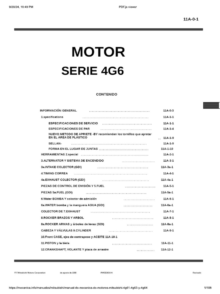 Manual de Mecanica Motor Mitsubishi 4G63 | PDF