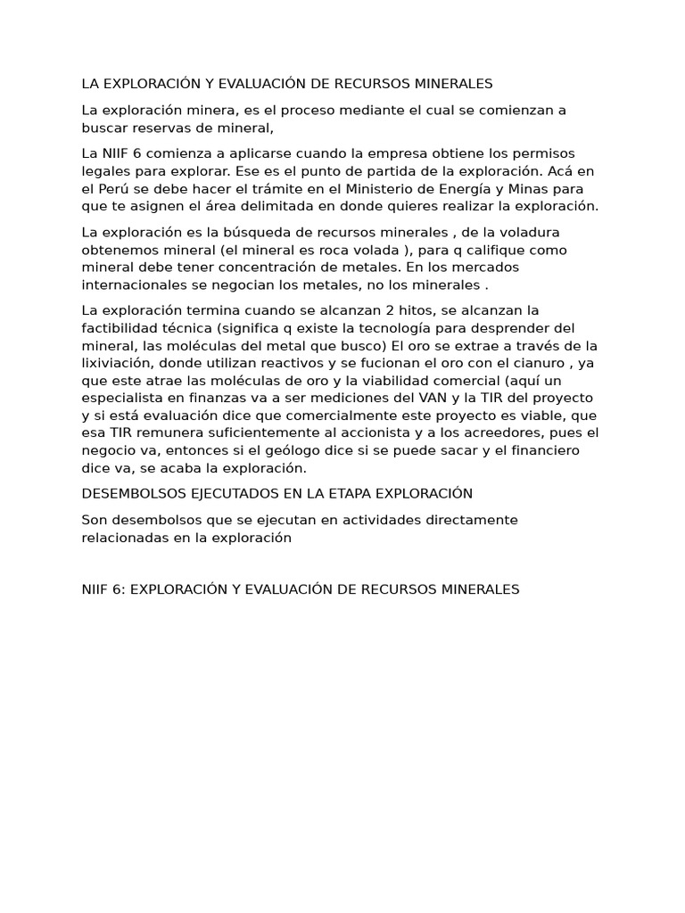 ANOTACIONES NIIF 6 | PDF | Minería | normas internacionales de ...