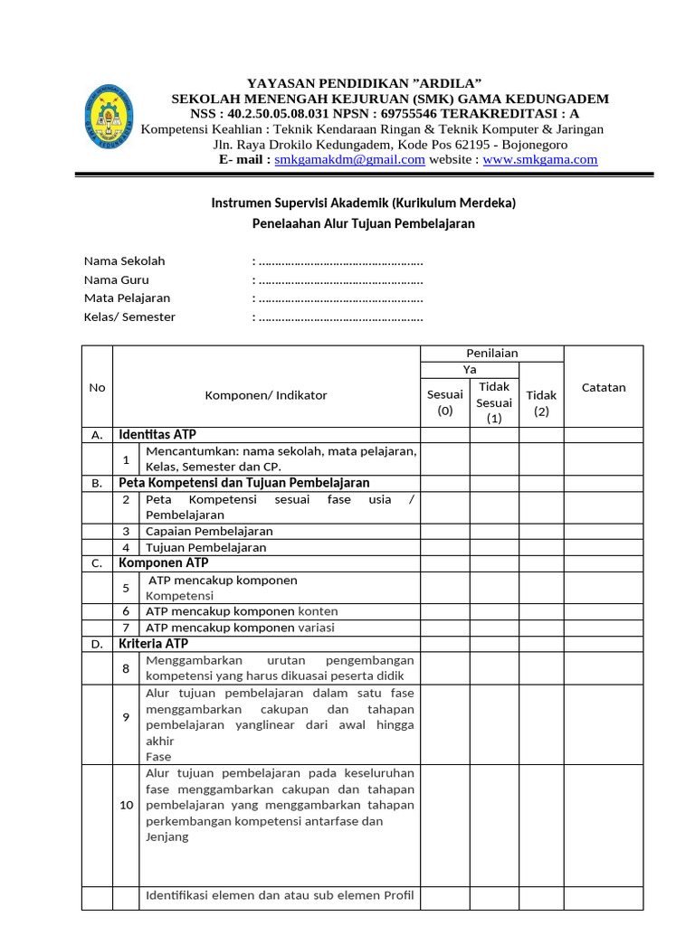 Instrumen Supervisi Penelaahan Atp | PDF | Komputer