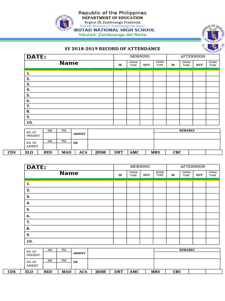 ATTENDANCE log in summer | PDF