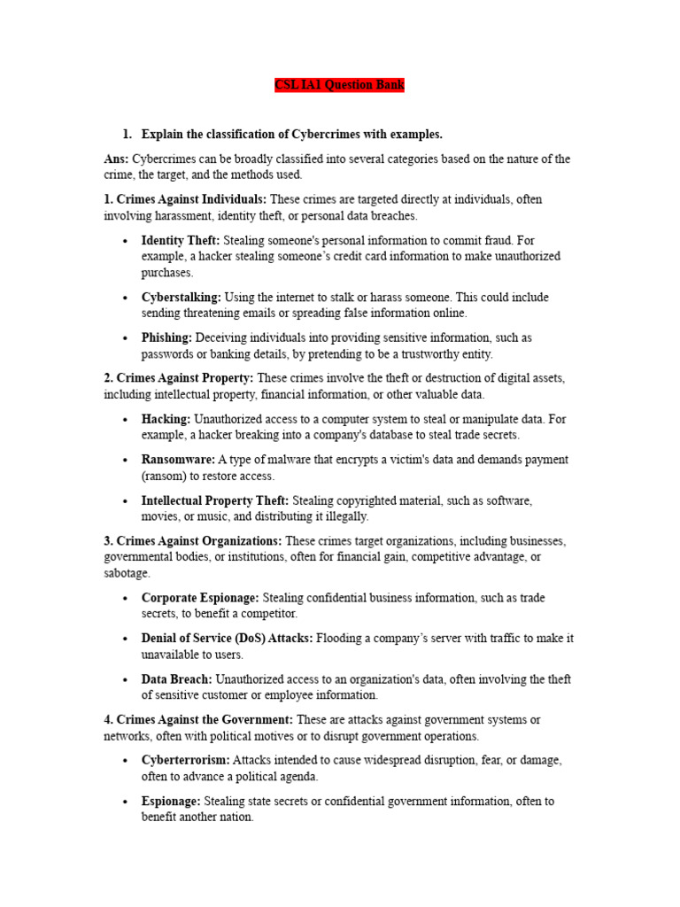 CSL Ut1 Que Ans | PDF | Security | Computer Security