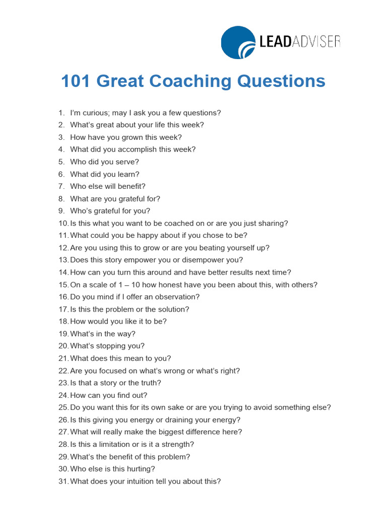 Lead Adviser Coaching Questions | PDF | Psychological Concepts | Cognition