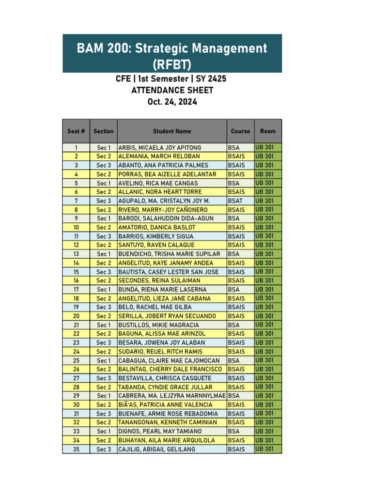 BAM-200_CFE-1S2425_SEAT-NUMBER-AND-ROOM-ASSIGNMENT | PDF