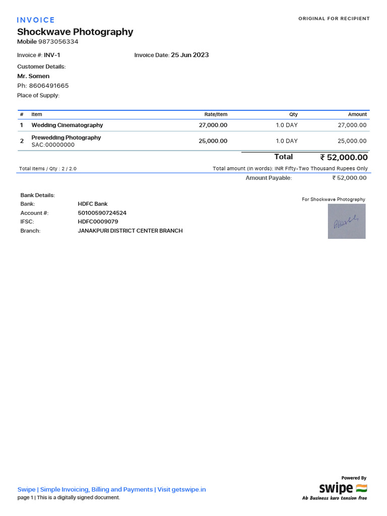 INV 1 For Customer | PDF