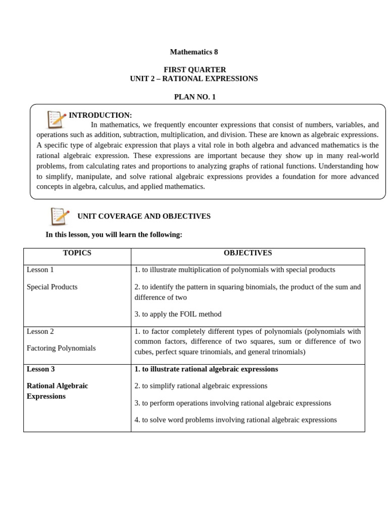 Rational Algebraic Expression 8 | PDF | Factorization | Algebra
