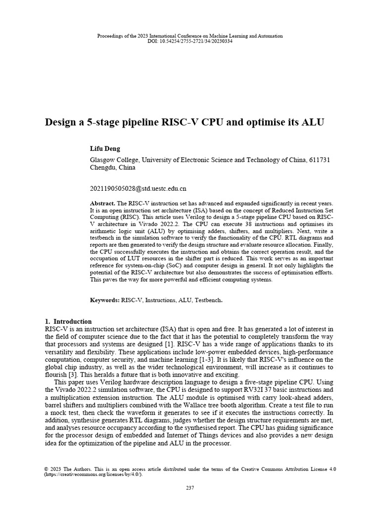 Design A 5-Stage Pipeline RISC-V CPU and Optimise | PDF | Central Processing Unit | Computer ...