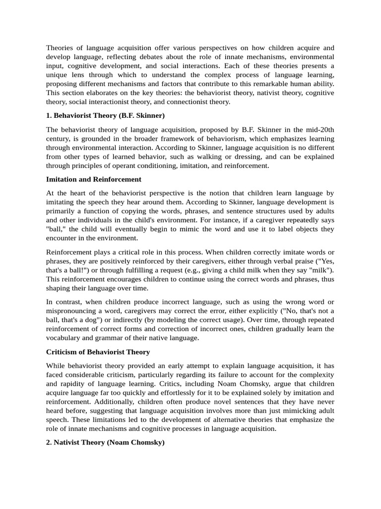 Theories of Language Acquisition Explained | PDF | Language Acquisition ...