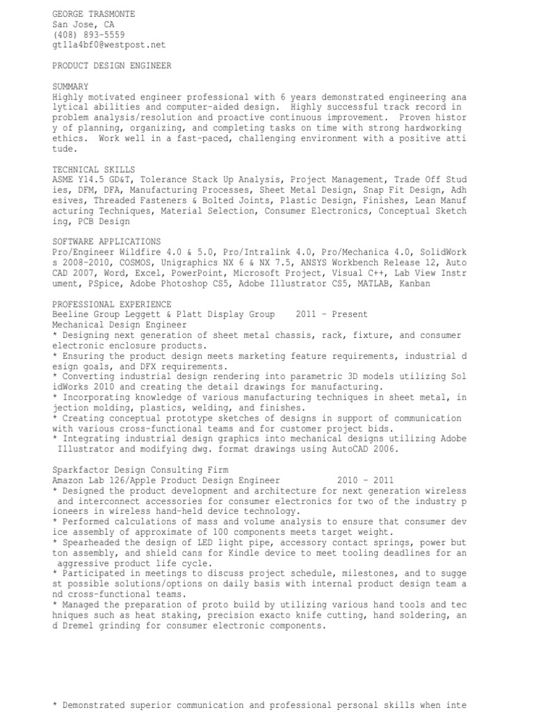Product Design Engineer Profile | PDF | Computer Aided Design | Engineering