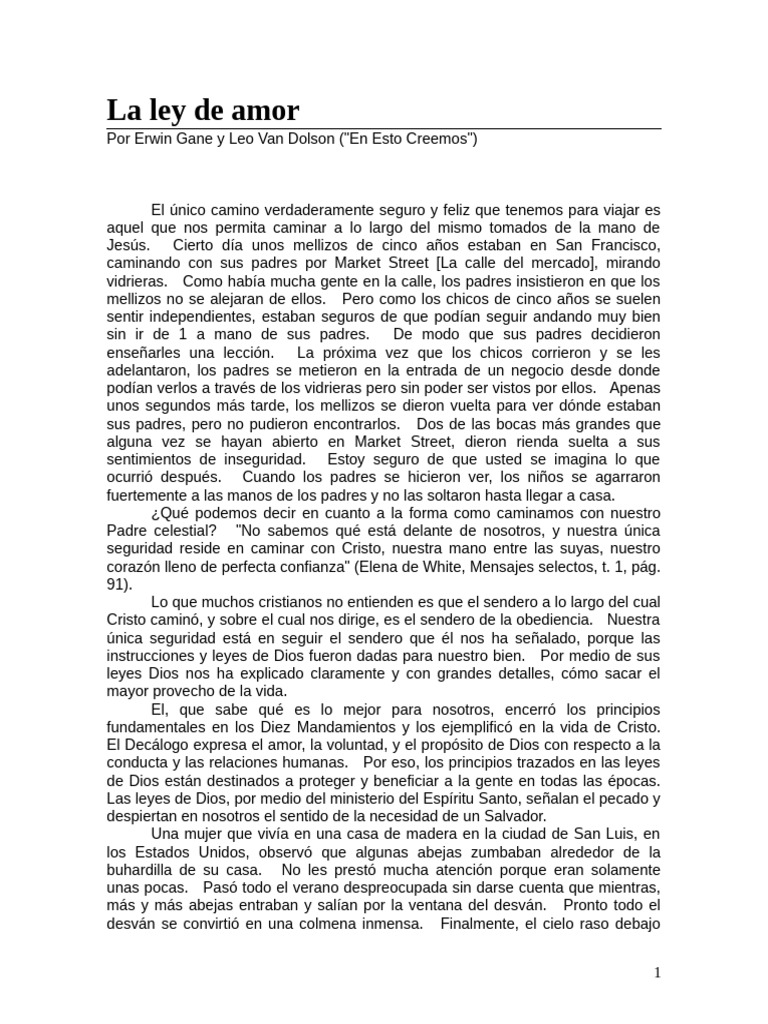 La Ley de Amor (Erwin Gane y Leo Van Dolson) | PDF
