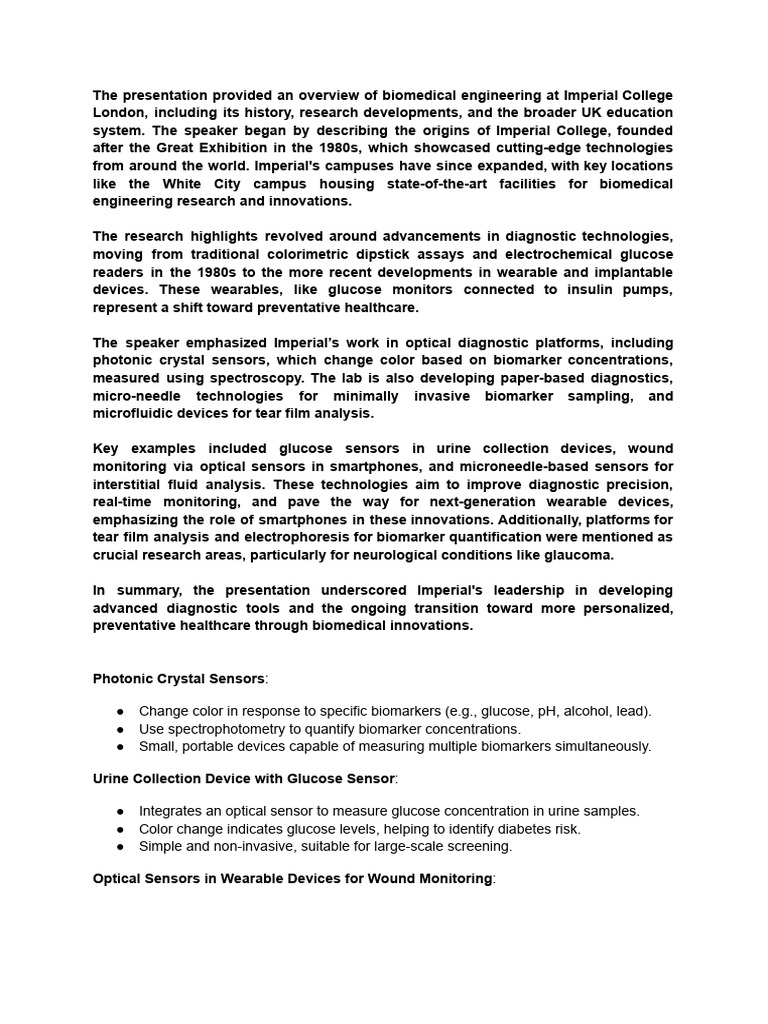 Resumen Biomedical Engineering in Imperial and The UK | PDF | Biomarker ...
