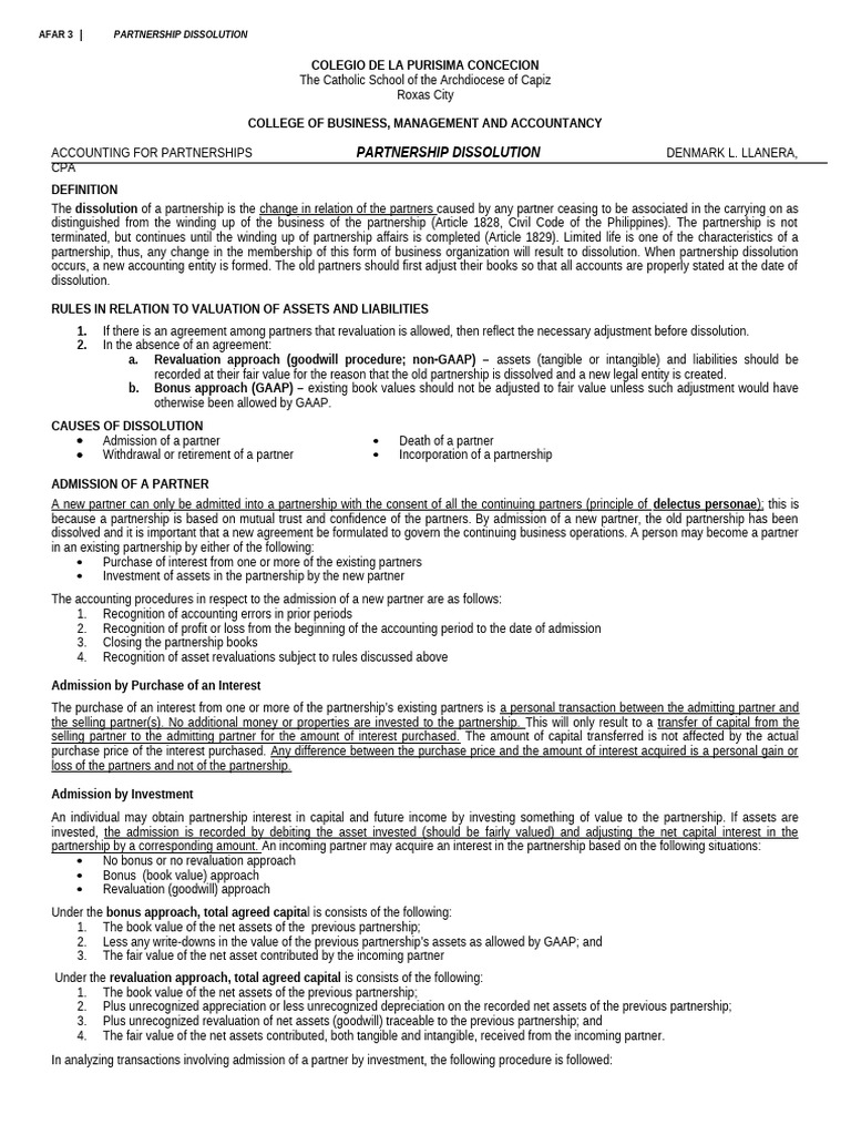 AFAR 3 Partnership Dissolution | PDF | Book Value | Partnership