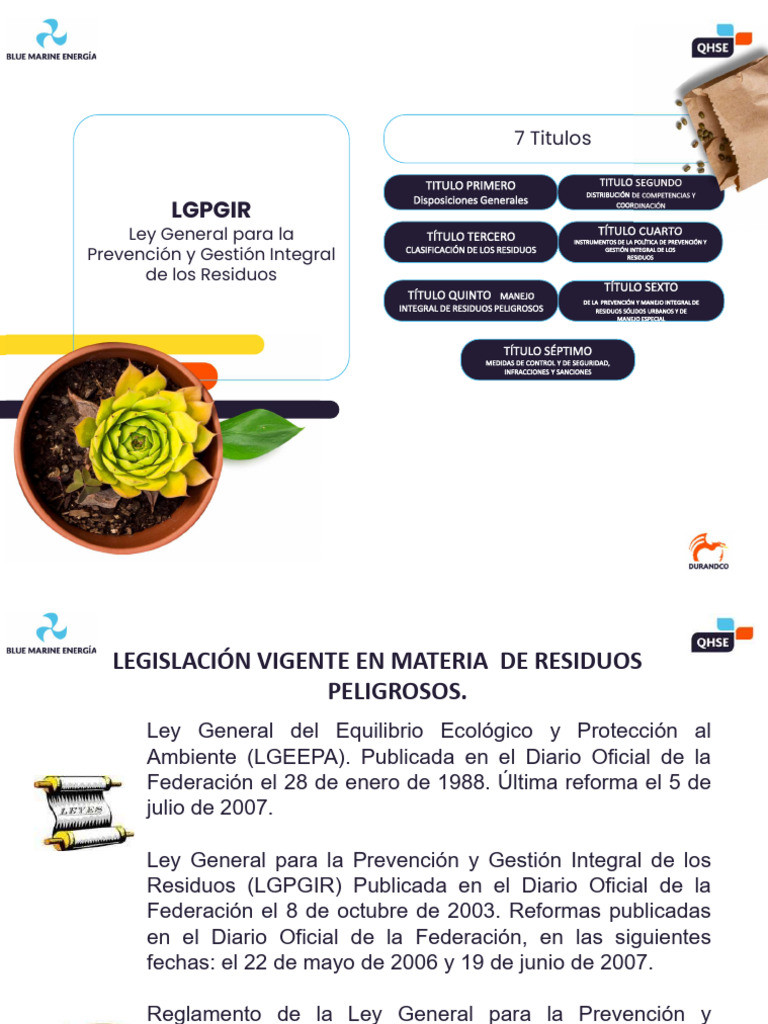 Ley General Para La Prevención y Gestión Integral de Los Residuos LGPGIR | PDF | Residuos ...