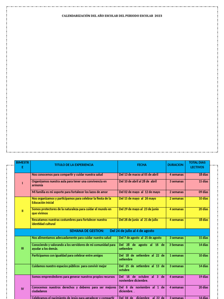Calendarización Del Año Escolar Del Periodo Escolar 2023 | PDF