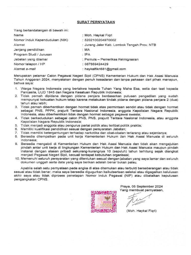 Surat Pernyataan Opiq | PDF