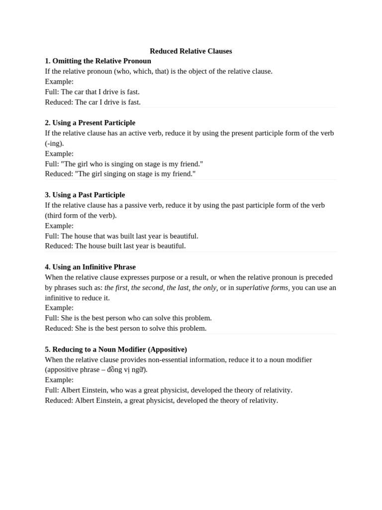 Reduced Relative Clauses | PDF | Verb | Grammar