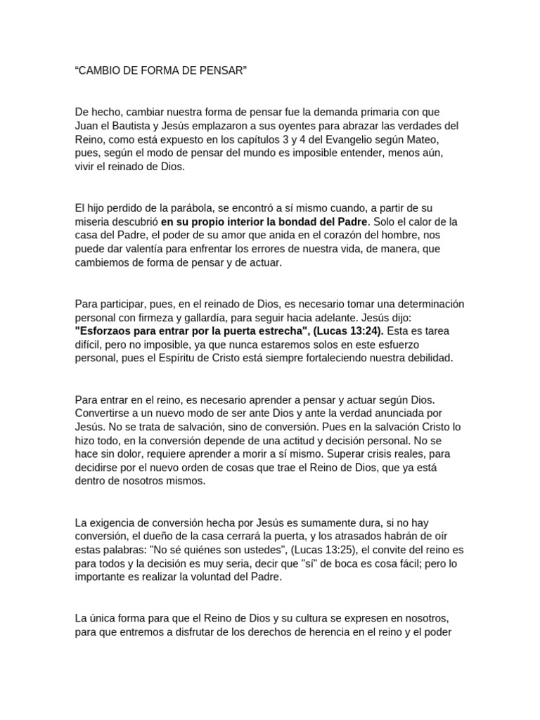 Cambio de Forma de Pensar | PDF