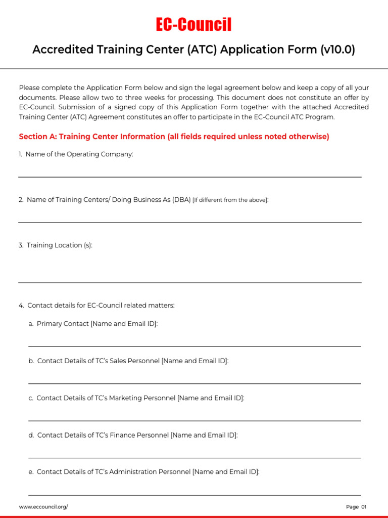 Accredited Training Center (ATC) Form | PDF | Bankruptcy | Indemnity