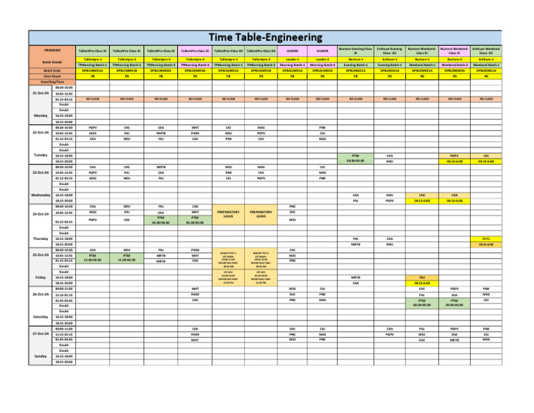 JEE-Time Table 22nd-27th October.. | PDF