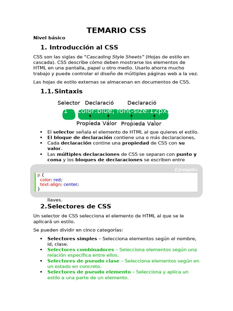 Guía Básica de CSS: Selectores y Estilos | PDF | HTML | Ingeniería de software