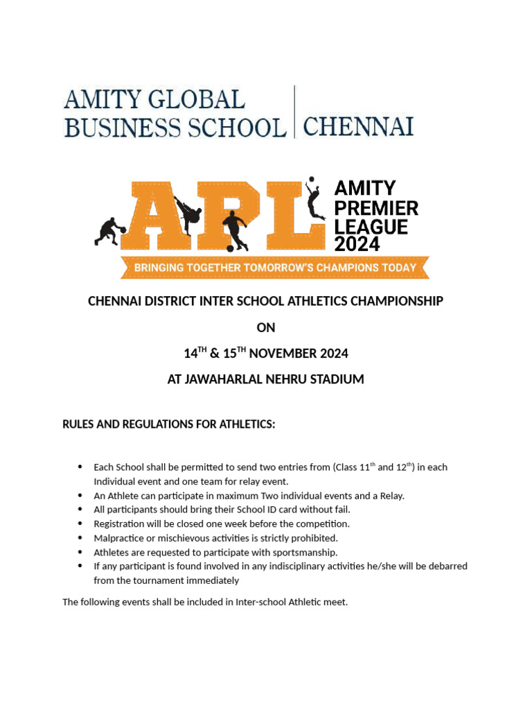 Athletics (School) Rules - APL 2024 | PDF