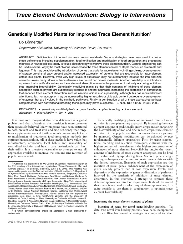 Genetically Modified Plants For Improved Trace Element Nutrition | PDF ...
