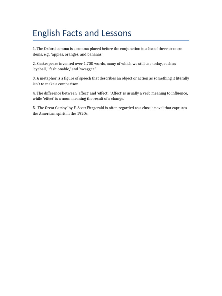 English Facts and Lessons | PDF