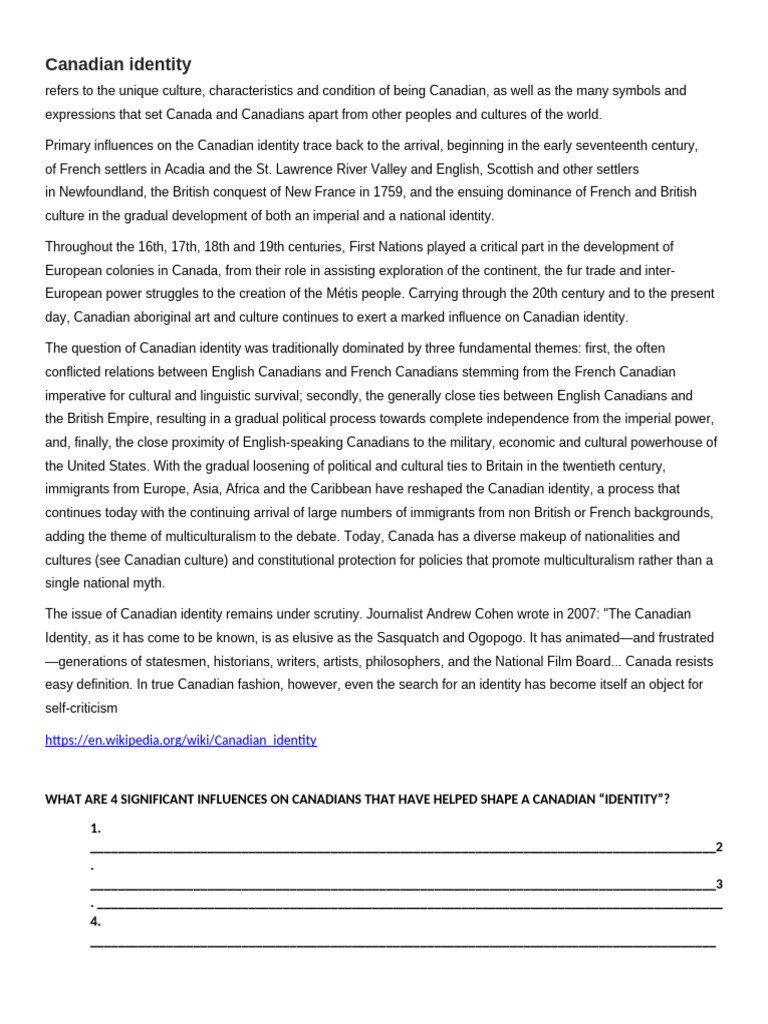 Canadian Identity | PDF | Canada | British Empire