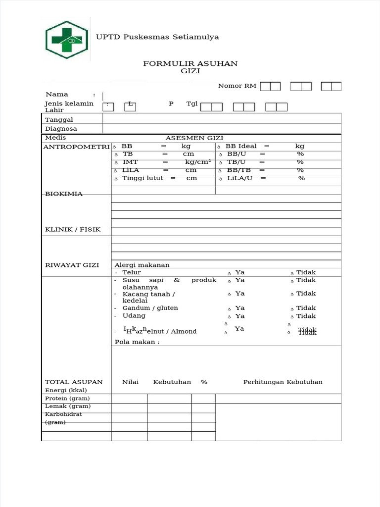 PDF Formulir Asuhan Gizi Puskesmas - Compress | PDF | Kesehatan Holistik