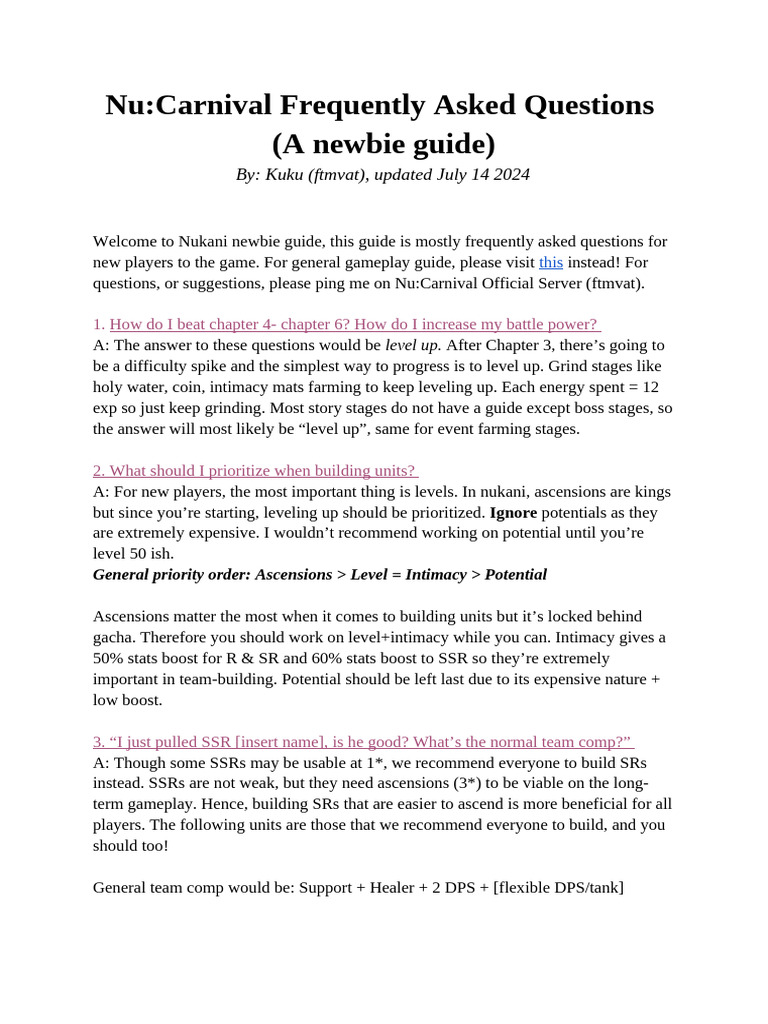 Nu - Carnival Frequently Asked Questions (A Newbie Guide) | PDF | Video Game Gameplay