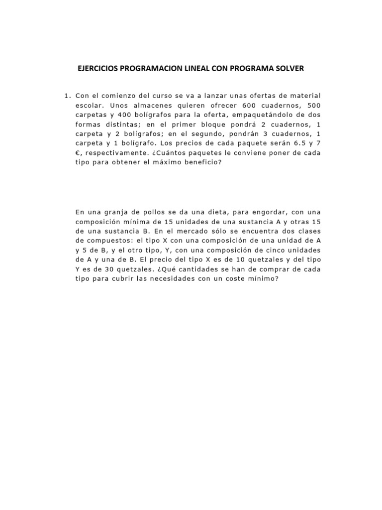 Ejercicios solver | PDF