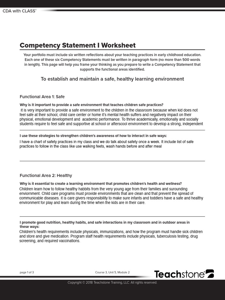CDAwithCLASS CompetencyStatement1Worksheet | PDF | Childhood | Human ...